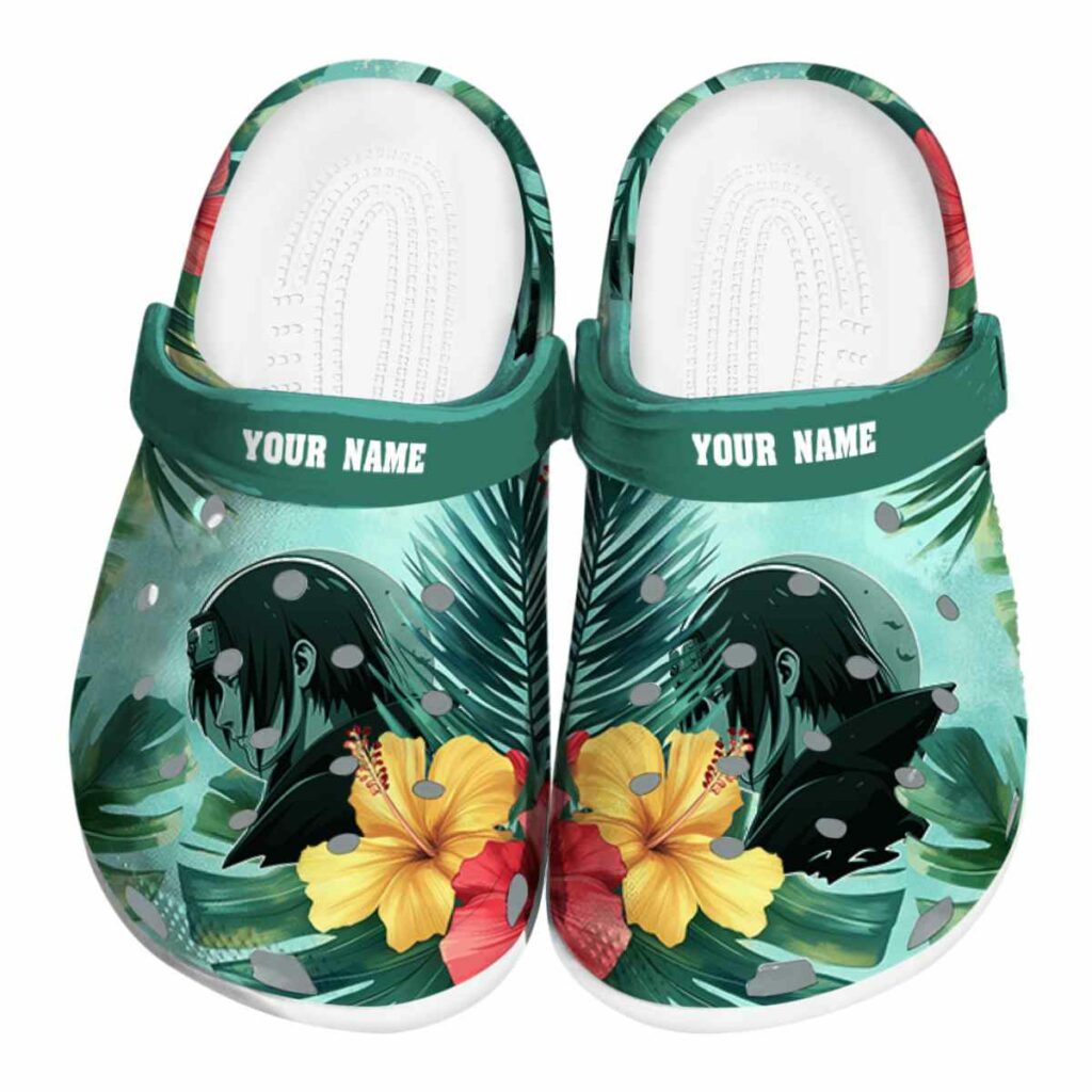 Customized Itachi Cracked Texture Crocs - Unique Anime Apparel for Fans