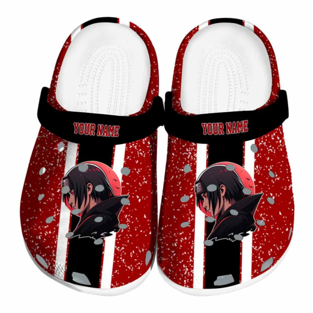Customized Itachi Vertical Stripes Crocs - Unique Anime Apparel for Fans