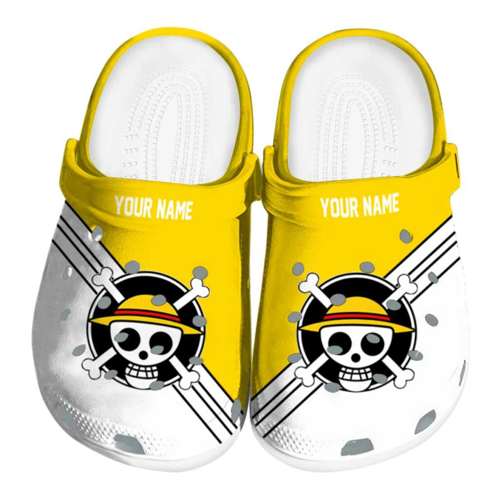 Customized One Piece Striped Accents Crocs - Unique Anime Apparel for Fans