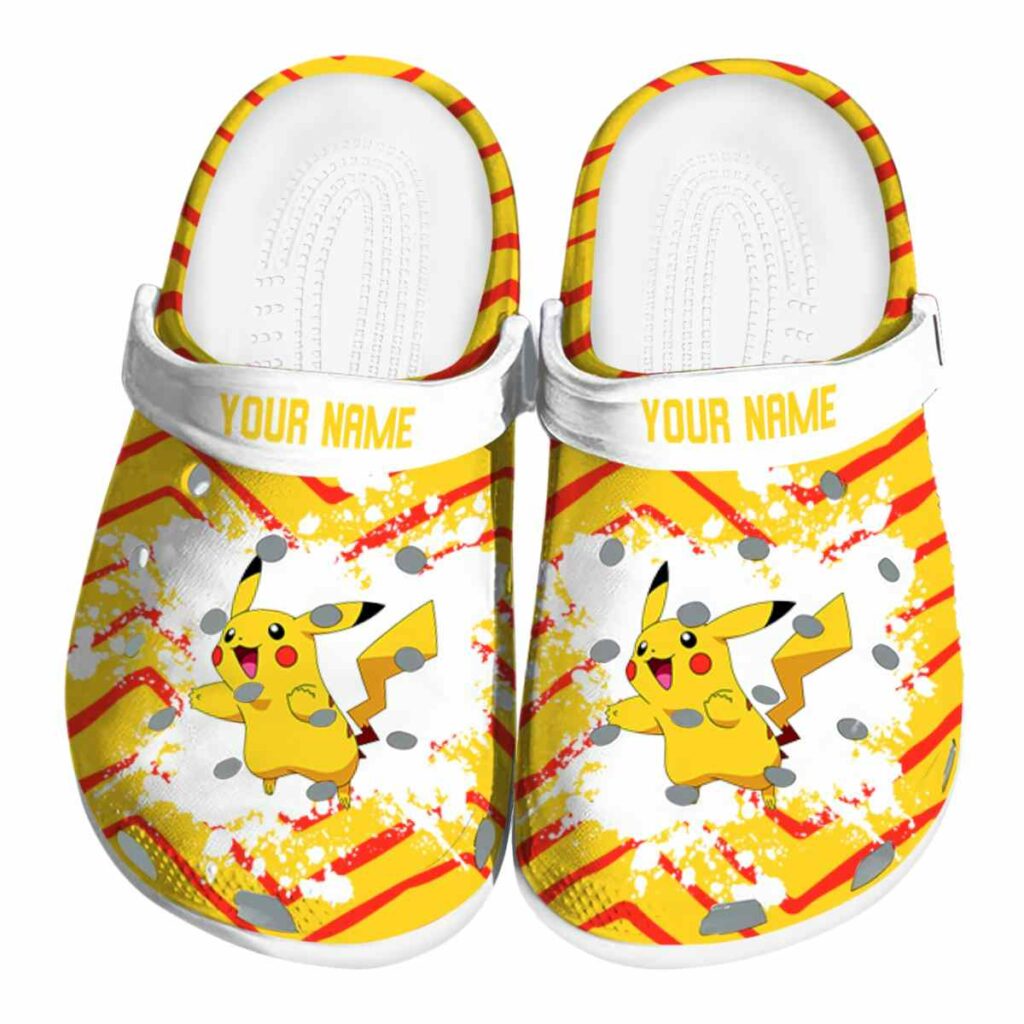 Customized Pokemon Zigzag Paint Burst Crocs - Unique Anime Apparel for Fans