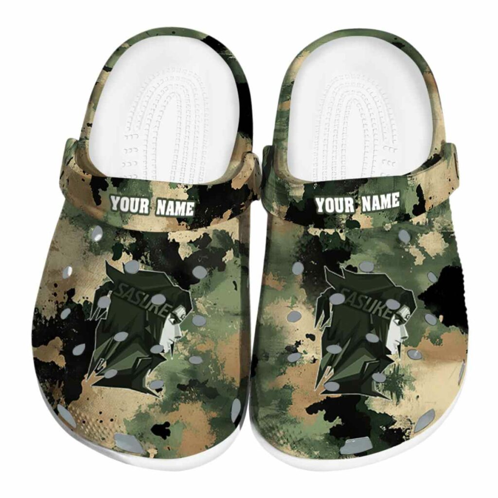 Customized Sasuke Camouflage Craze Crocs - Unique Anime Apparel for Fans
