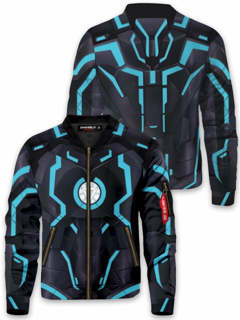 Neon Tech Iron Man Bomber Jacket - Unique Anime Apparel for Fans