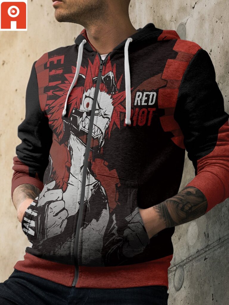 Red Riot Kirishima Zip Hoodie - Unique Anime Apparel for Fans