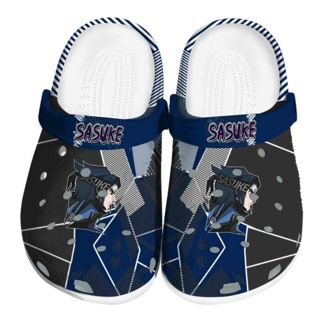 Sasuke Geometric Background Crocs - Unique Anime Apparel for Fans
