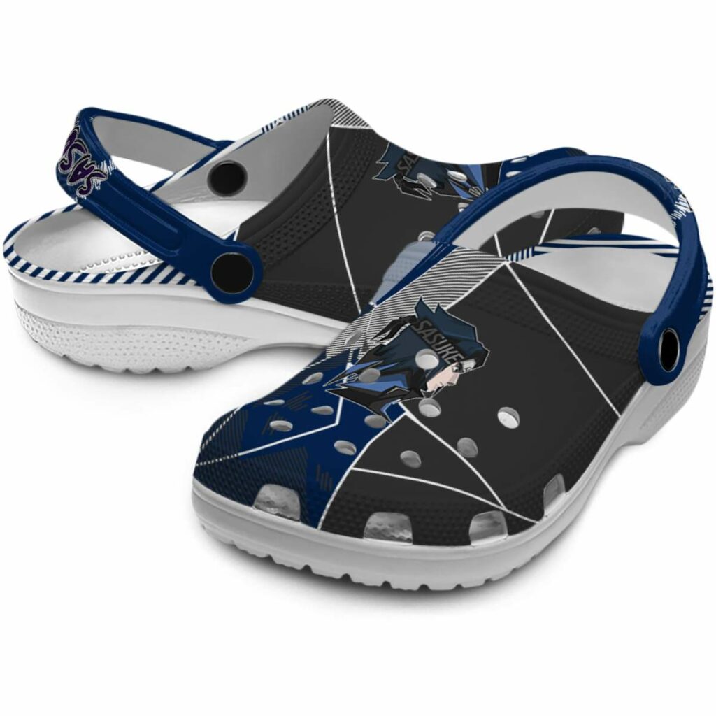 Sasuke Geometric Background Crocs - Unique Anime Apparel for Fans