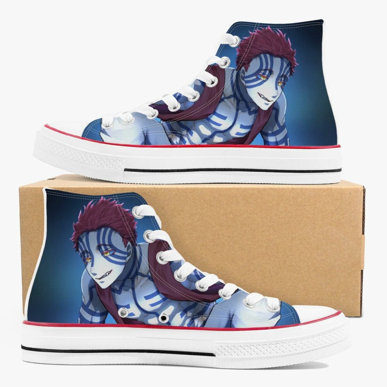 Demon Slayer Akaza A-Star High White Anime Shoes - Unique Anime Apparel ...