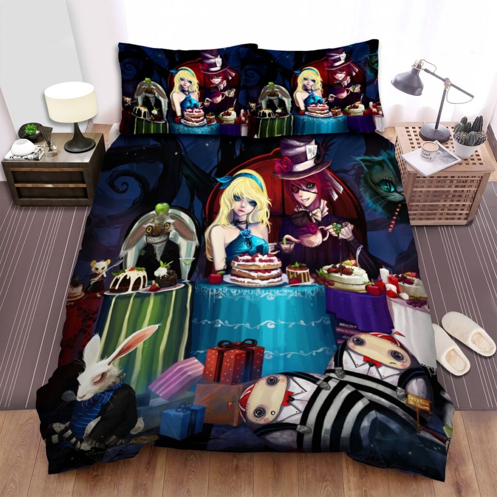 Alice In Wonderland Characters At Mad Tea Party Emo Art Bed Sheets ...