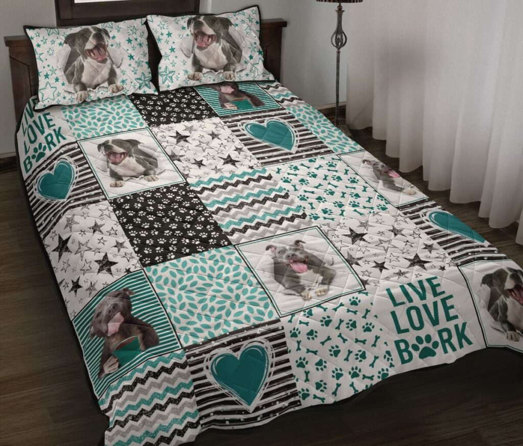 Live Love Pitbull Quilt Bedding Set - Unique Anime Apparel for Fans