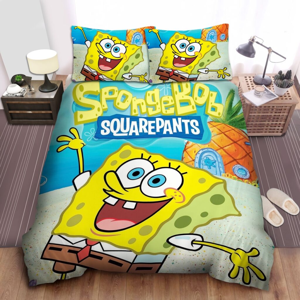 Spongebob Squarepants, Spongebob Laughing Outside House Bed Sheets ...