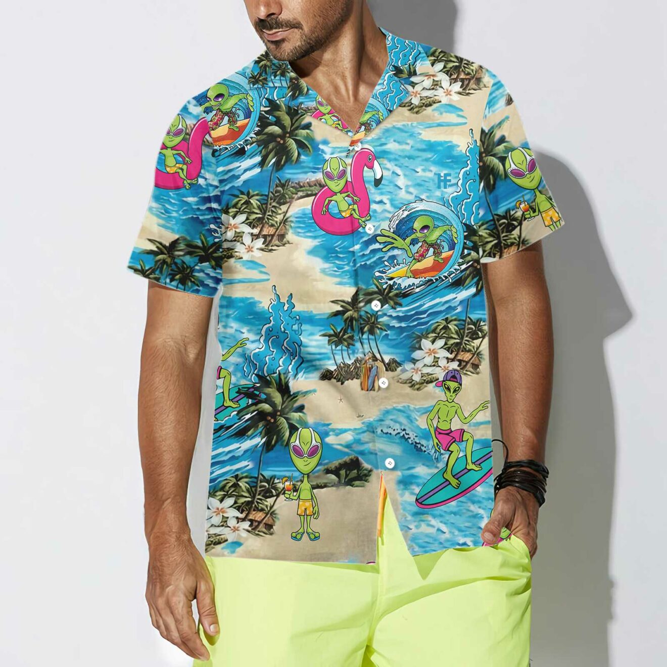 Alien On The Beach Hawaiian Shirt - Unique Anime Apparel for Fans