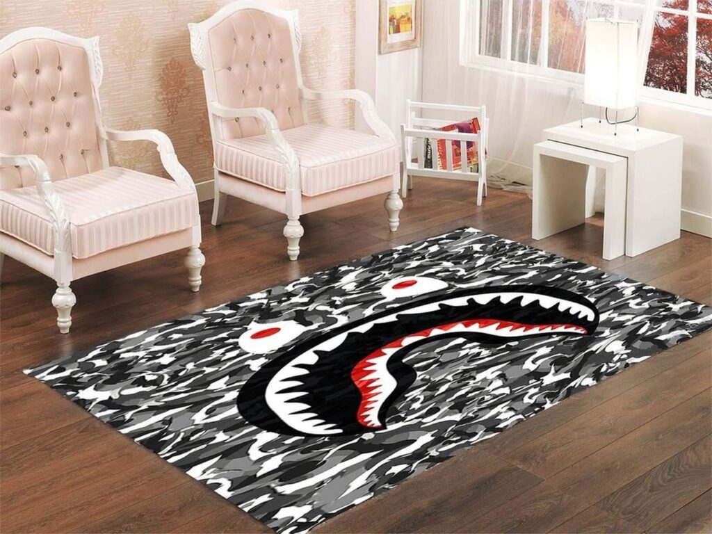 Bape Shark Black Army Pattern Area Limited Edition Rug - Unique Anime ...