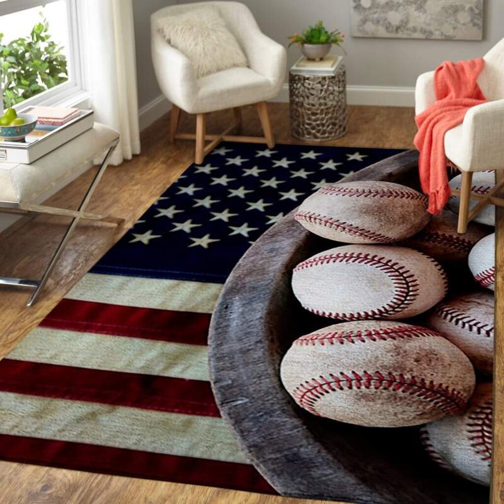 Baseball Ball On American Flag Area Limited Edition Rug - Unique Anime ...