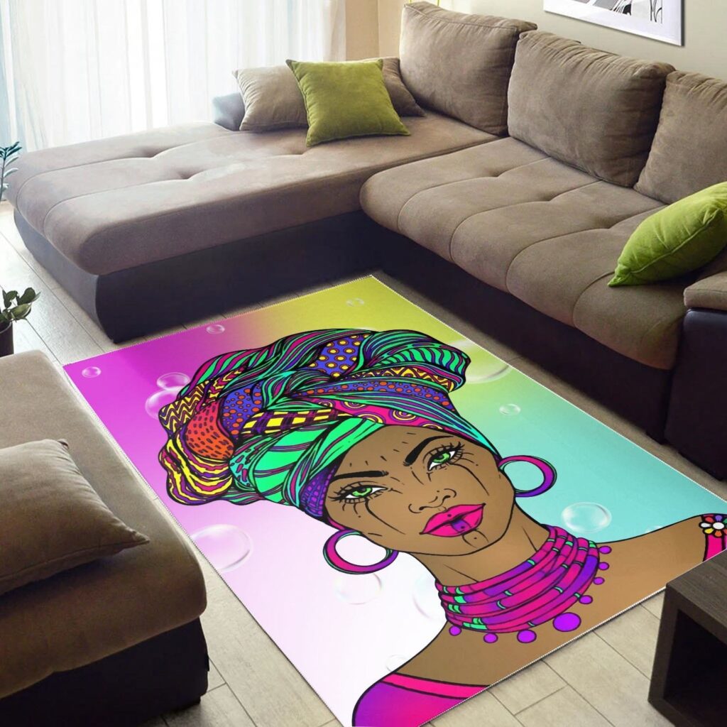 Colors And Bubbles Background Beautiful African Woman Rug - Unique ...