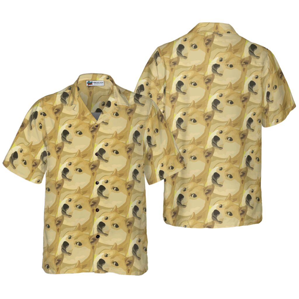Full Face Doge Pattern Dogecoin Hawaiian Shirt - Unique Anime Apparel ...