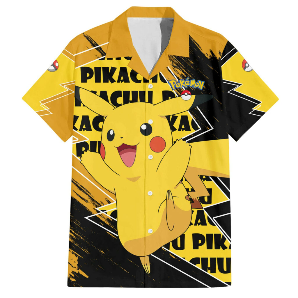 Pikachu Pokemon Hawaiian Shirt Grunge Pattern - Unique Anime Apparel ...